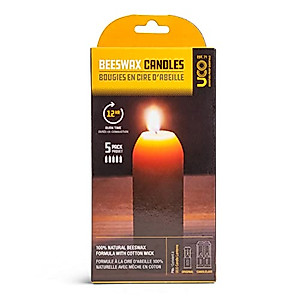 UCO 12-Hour Natural Beeswax, Long-Burning Emergency Candles for Candle Lantern, 5 Pack
