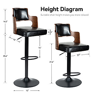 Miereirl Bar Stools 01019 Black Set of 2