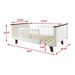 Little Partners MOD Kids Bed - Solid Wood Classic Design Transitional Toddler Bed with Rails for Children's Bedroom with Two Safety Guards, Low-to-Ground Profile (White/Espresso)