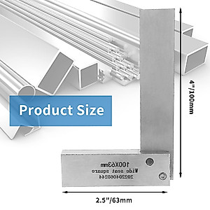 Biaungdo Machinist Square, 4" x 2.5" Mechanical Steel High Precision Square, Wide Seat Square 90 Right Angle Engineer Tool L-Type Measuring Tool for Woodworking(100 x 63mm)