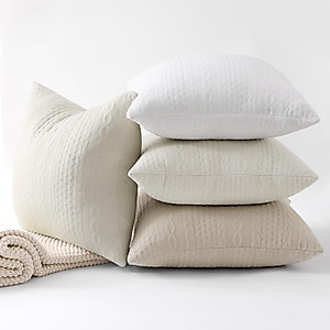 Cikary Decorative Throw Pillow Covers 18x18 Set of 2 for Sofa Bed with Raised Twisted Rope Pattern, Stretchy Embossed Couch Pillow Covers, Beige