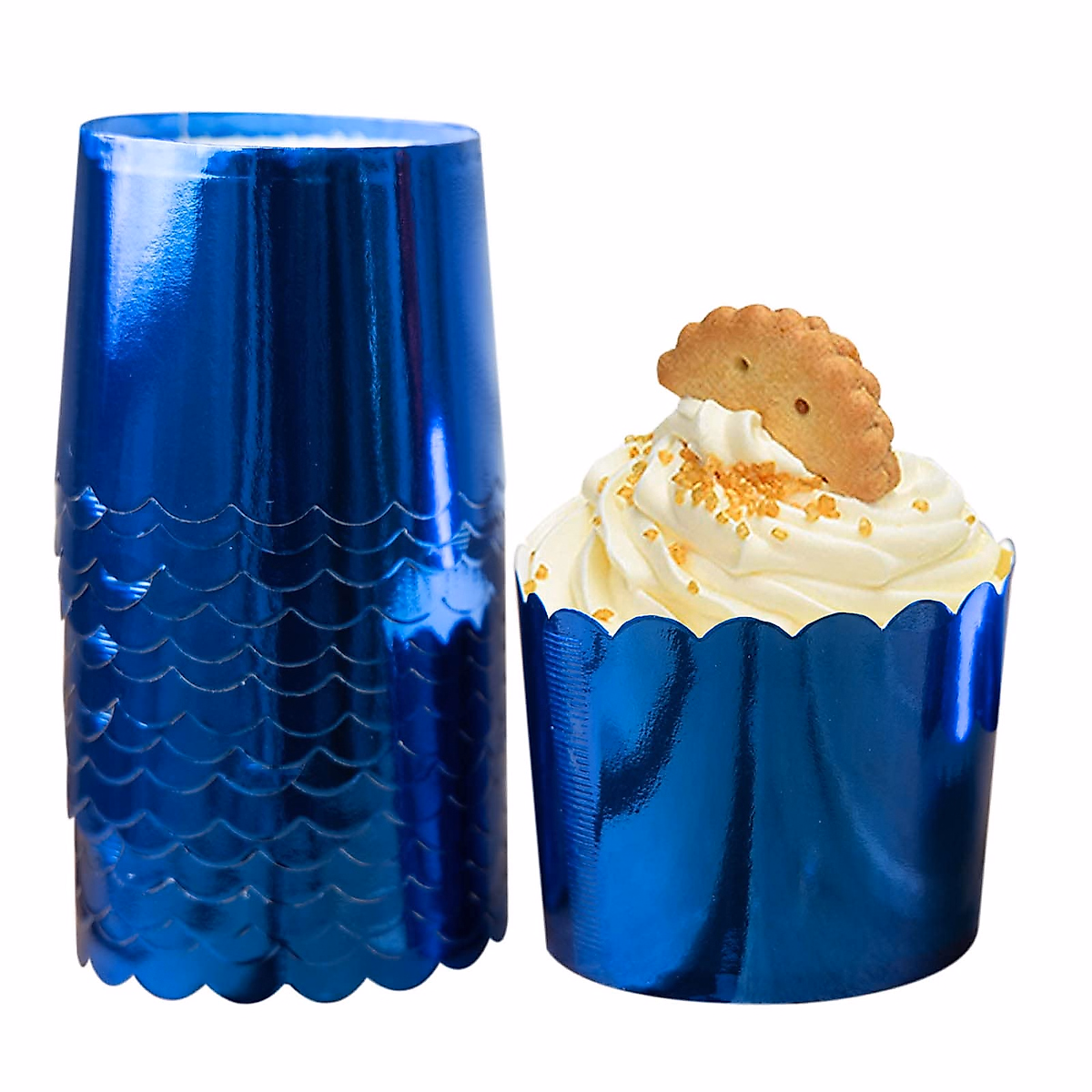 Blue Baking Cups Cupcake Liners, 50pcs Paper Baking Cups Muffin Liners Greaseproof Disposable Bulk Cupcake Wrappers, 6 oz Standard Muffin for Father's Day Decor Retirement Graduation Parties