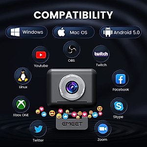 EMEET USB Speakerphone for Live Streaming, 1080p60 HD Webcam, 3-in-1 AI Speakerphone with Webcam, Auto Light Correction & De-Noise Mics, 60°-96° Wide Angle, Software Control and Privacy Cover, C990