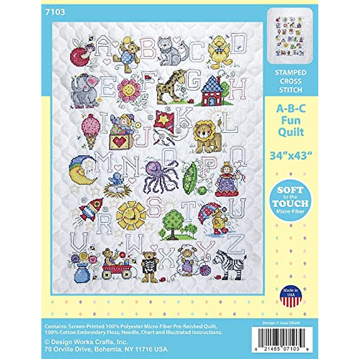 Design Works Crafts Janlynn Stamped for Cross Stitch Baby Quilt Kit, ABC Fun