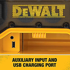 DEWALT 20V MAX Bluetooth Radio, 100 ft Range, Battery and AC Power Cord Included, Portable for Jobsites (DCR025)