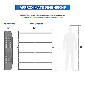 AA Products SH-6005 Steel Mid/High Roof Van Shelving Storage System Fits Transit, NV, Promaster and Sprinter, Van Shelving Units, 52''W x 60''H x 13''D