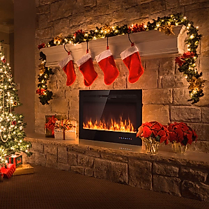 Tangkula 36 inches Electric Fireplace Insert with Thermostat, in-Wall Recessed and Wall Mounted 1500 W Faux Fireplace, Touch Screen Control, 9 Flamer Color, Temperature Control & Timer (36 inches)