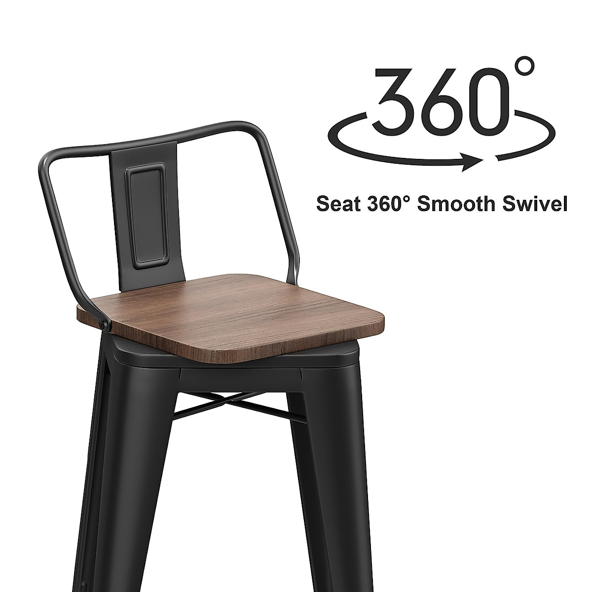 Changjie Furniture 30 Inch Swivel Bar Stools Set of 4 Counter Height Swivel Bar Stools with Backs Industrial Barstools for Kitchen (Swivel 30 inch,Matte Black Wooden)