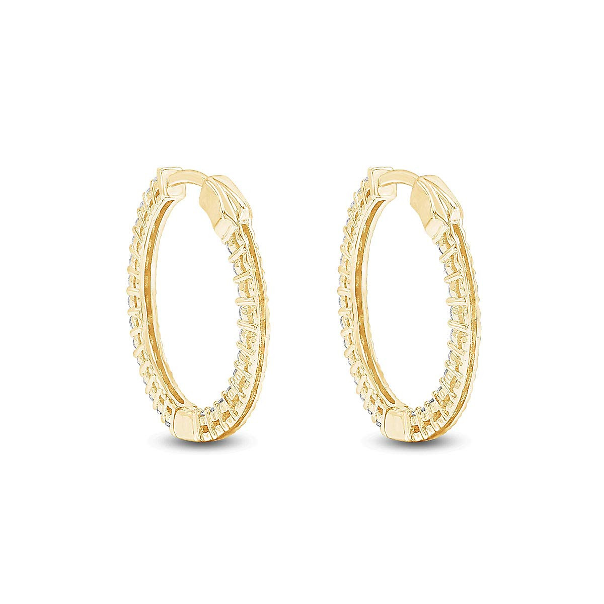 IGI Certified 1 Carat (Cttw) Round Lab Grown Diamond Inside Out Hoop Earrings In 10k Solid Yellow Gold 1 CT