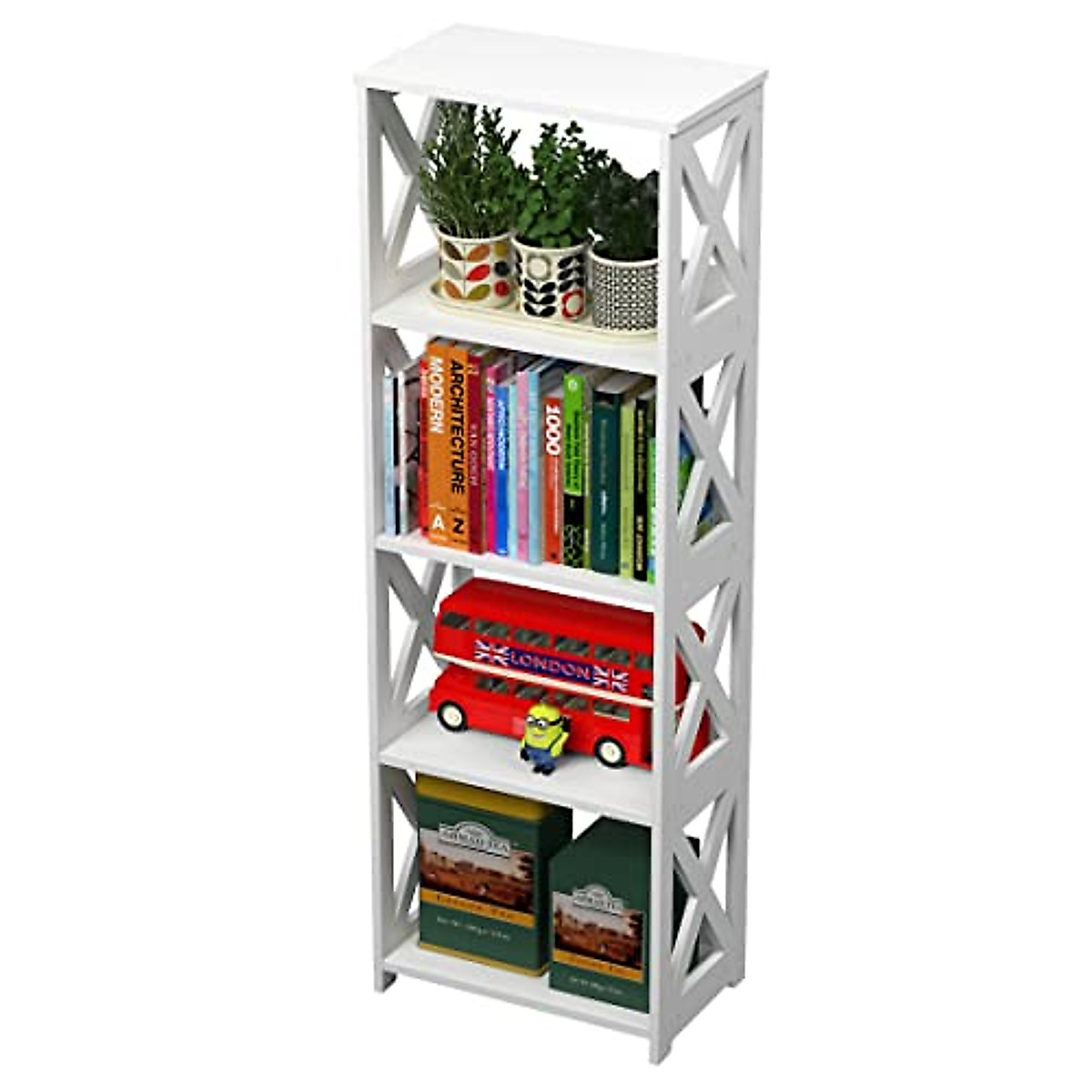 Rerii Bookcase, 5 Tier Small Bookshelf Kids Open Shelves, Standing Book Storage Case Shelf Display Rack Table for Bathroom Living Room Bedroom Office, White