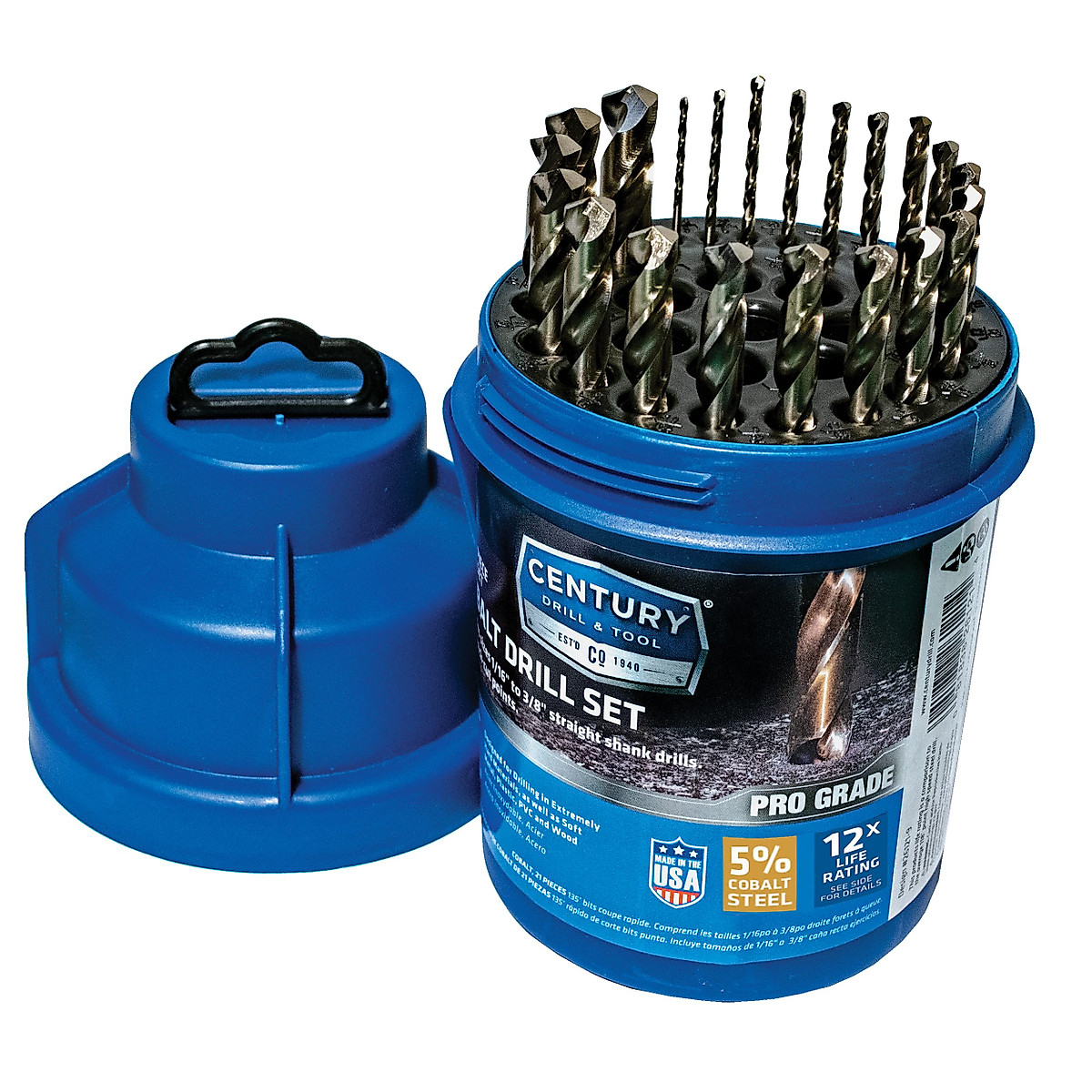 Century Drill & Tool, 26121, 21 PC Uest,Jobber Drill Bit,ProGrade, Cobalt Steel, High Speed Drill Bit Pack