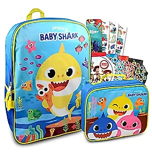 Pinkfong Baby Shark Baby Shark Backpack Lunch Box Set for Boys, Girls ~ 4 Pc Bundle With 16 in Baby Shark School Bag, Lunch Bag, Finding Dory Stickers, And More (Baby Shark School Supplies)