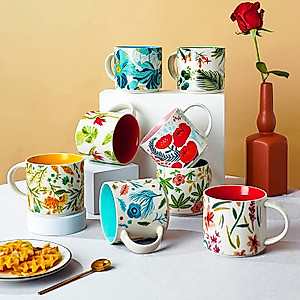 Caalio Ceramic Tea Cup Coffee Mug for Office and Home, Hand Painted with Handles, Vintage Flower Blossom Mug, Dishwasher Microwave Safe, Blue - 15.8oz