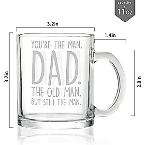 Waipfaru The Old Man Glass Coffee Mugs, Dad Clear Coffee Mugs Cups with Handle, Funny Christmas Father’ s Day Birthday Gifts for Dad Father Grandpa Man Husband from Son Wife Daughter, 11Oz