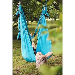 Aerial Yoga Swing Set - Yoga Hammock Aerial Swing - Aerial Sling Inversion Fly Kit - Flying Yoga Inversion Tool - Antigravity Ceiling Hanging Yoga Sling - Adult Kids Arial Door Yoga Swing (BLUE)