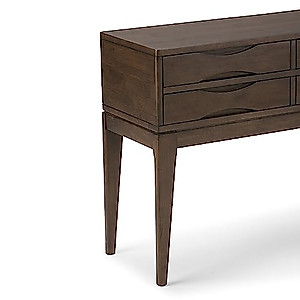 SIMPLIHOME Harper SOLID WOOD 40 inch Wide Mid Century Modern Hallway Console Sofa Entryway Table in Walnut Brown with Storage, 4 Drawers , for the Living Room, Entryway and Bedroom