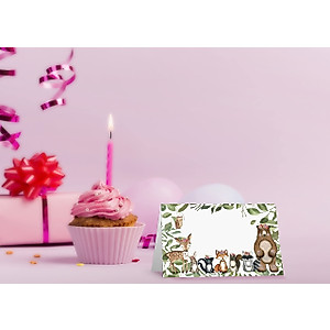 Table Place Card, Jungle Safari Animal Themed Tent Style Cards, Pack of 25 Half-Fold Reception Place Cards, Perfect for Baby Showers, Jungle Safari Birthday Party and Special Events A30