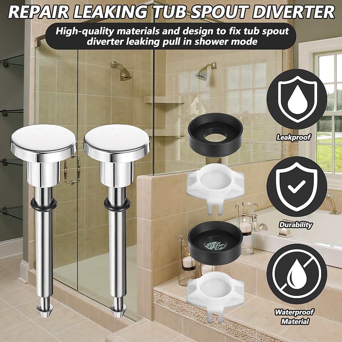 2 Set Tub Spout Diverter Repair Kit, Tub Diverter Repair Kit Shower Diverters Repair Kits, Includes 2 X Valve Stems, 2 X Cup Seals and 2 X Gates for Bathroom Shower Tubs Faucet Parts Replacement
