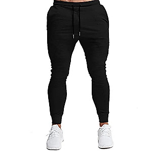 BUXKR Men's Slim Joggers Workout Pants for Gym Running and Bodybuilding Athletic Bottom Sweatpants with Deep Pockets,Black,S