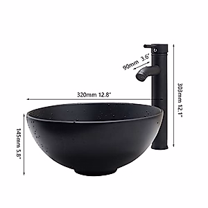 MEKKHALA 13 Inch Bathroom Ceramic Vessel Sink Round Matte Black Above Counter Wash Basin Bowl Combo With Black Mixer Faucet And Waste Drain Set
