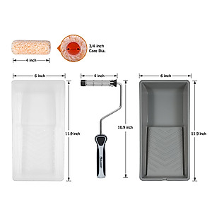 ROLLINGDOG 4 Inch Paint Roller - Mini Rollers Painting Include 4" Microfiber Jumbo Mini Paint Roller 3/8” Nap,Paint Tray with Disposable Liners (Pack of 3) and Paint Roller Frame