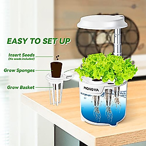 SHUNGRU Mini Hydroponics Growing System, Smart Indoor Herb Garden with Grow Light, Garden Germination Kit with Auto Timer, Height Adjustable and Stylish Decoration for Home Kitchen