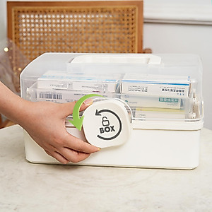 PENGKE Medicine Box with Portable Handle,First Aid Box Medication Storage Box for Family Use,3Layers Emergency Medicine Kit Box Organizer for Family,Office and Travel(White)