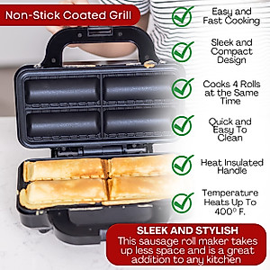 Lumme Sausage Roll Maker, Snack Maker, Delicious Pizza Pockets, Hot Dogs in Blanket, Hot Apple Pie, Chocolate Roll, Sausage Rolls, Fits 4, Non-stick, Make Quick, and savory meals Black