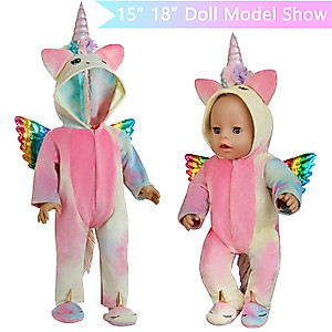 Windolls Girl 18 Inch Doll Sleeping Bag & Clothes Accessories Set - Unicorn Doll Costume with Unicorn Style Sleeping Bag, Eye Masks, Pillow, Slippers - Fits My Life, Generation, Journey Dolls