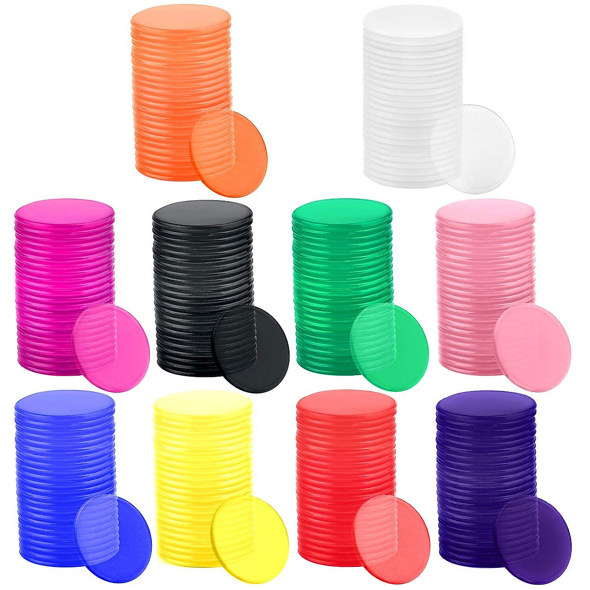Coopay 200 Pieces 10 Colors 1-1/5 inch Plastic Learning Counters Disks Bingo Chip Counting Discs Markers for Math Practice and Poker Chips Game Tokens