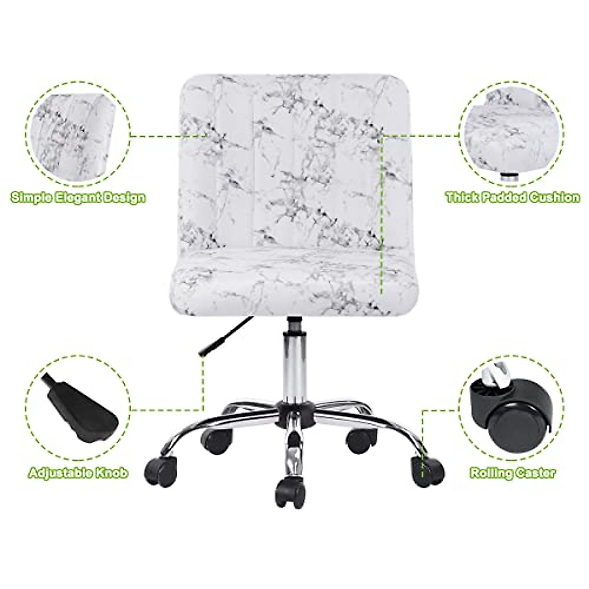 Geniqua Fabric Office Chair Adjustable Height Casters Computer Task Chair Swivel Home Office, Marble