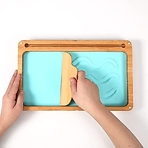 AtMini Sand Tray for Classroom Montessori Sand Tray with Lid Wooden Sand Trays for Kids Writing Letters and Numbers (Blue)