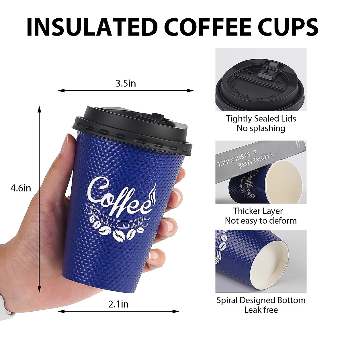 100 Pack 12 oz Disposable Coffee Cups, Insulated Ripple Double-Walled Paper Coffee Cups with Lids for Party Wedding, Cold/Hot Drinking Cups for To Go Hot Cups for Coffee, Tea, Hot Chocolate (Orange)