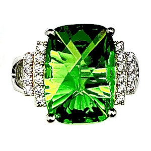 R4933G Cushion Cut 10x14mm 5.5Ct Forest Green Helenite Sterling Silver Modern Ring (green, 8)