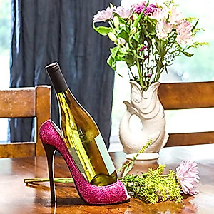 Hilarious Home High Heel Wine Bottle Holder - Stylish Conversation Starter Wine Rack (Pink Glitter)