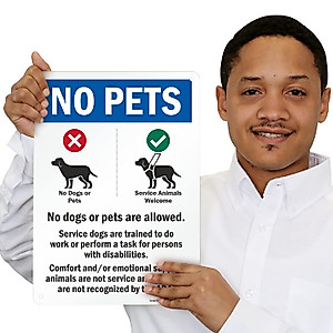 SmartSign 14 x 10 inch “No Pets - No Dogs Or Pets Allowed, Comfort/Emotional Support Animals Not Service...” Metal Sign, 40 mil Laminated Rustproof Aluminum, Multicolor