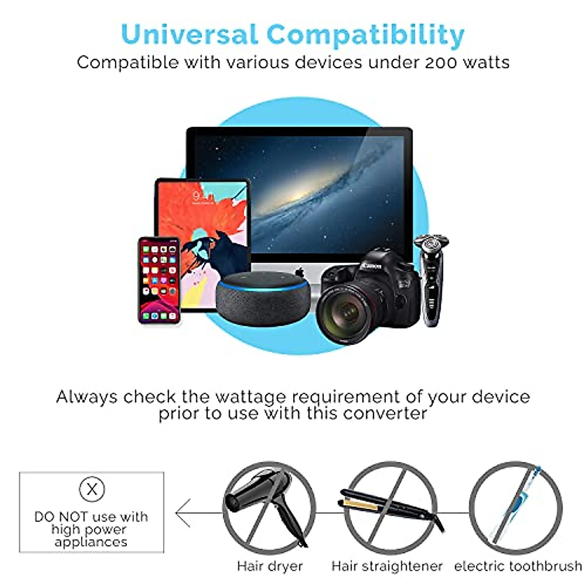 K KRIËGER Universal Travel Adapter, Step Down Transformer 200 Watt Capacity, International Power Adaptor w/ 4 USB Ports 6A Total Charging, 3 AC Outlets for USA EU UK AUS Worldwide Plug Adapter