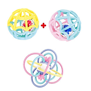 Baby Play Ball and Sensory Teether. Two Outer Plus 2 Inner Balls. Rattles and Rolls for Double The Fun. Ages 0 Month to 4 Years