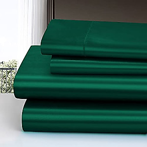 Homiest 4pcs Satin Sheets Set Luxury Silky Satin Bedding Set with Deep Pocket, 1 Fitted Sheet + 1 Flat Sheet + 2 Pillowcases (Queen Size, Blackish Green)
