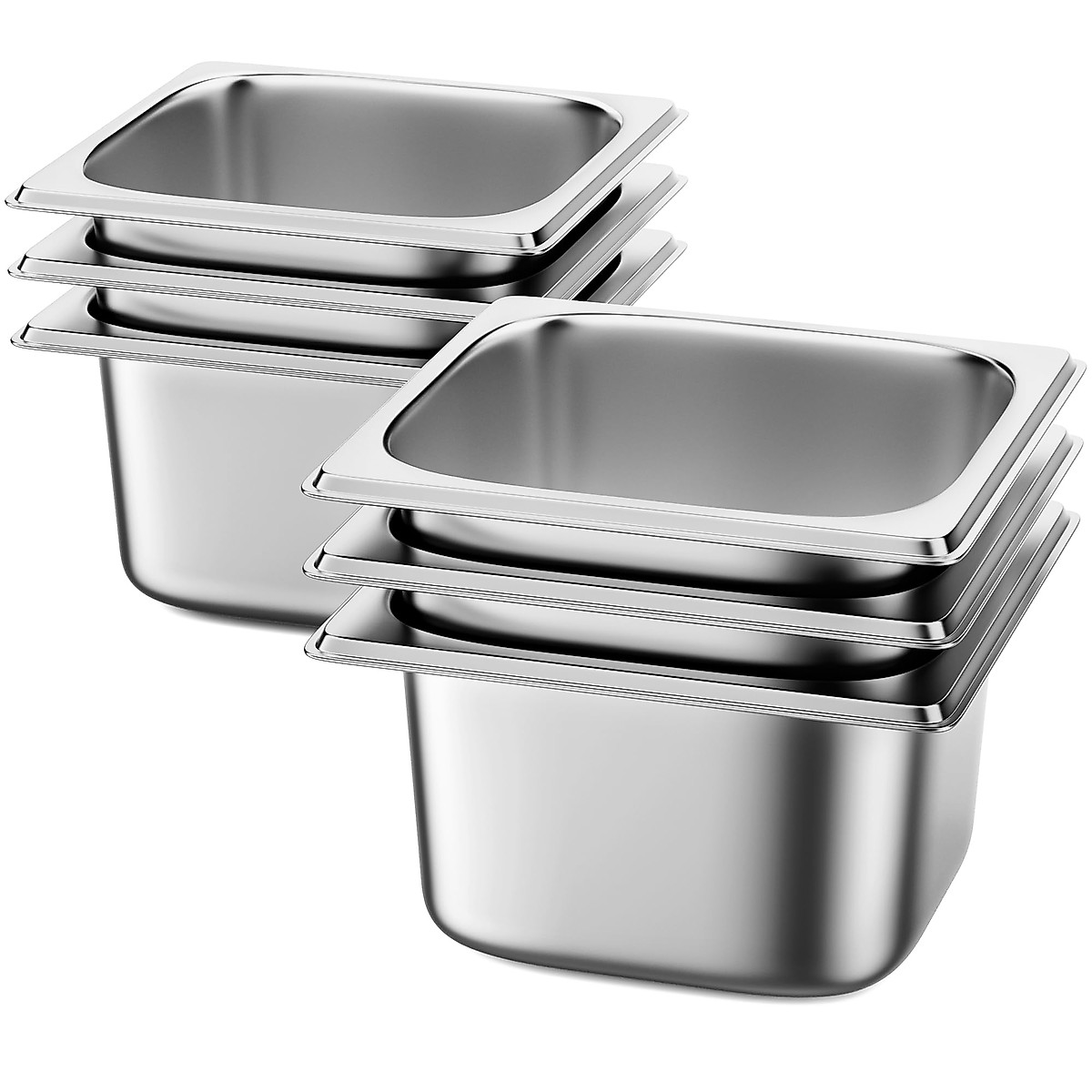 ZeroPone Hotel Pan 4" Deep Steam Table Pan 6 Pack 1/6 Size Hotel Pan 22 Gauge Stainless Steel Anti Jam Steam Table Pan