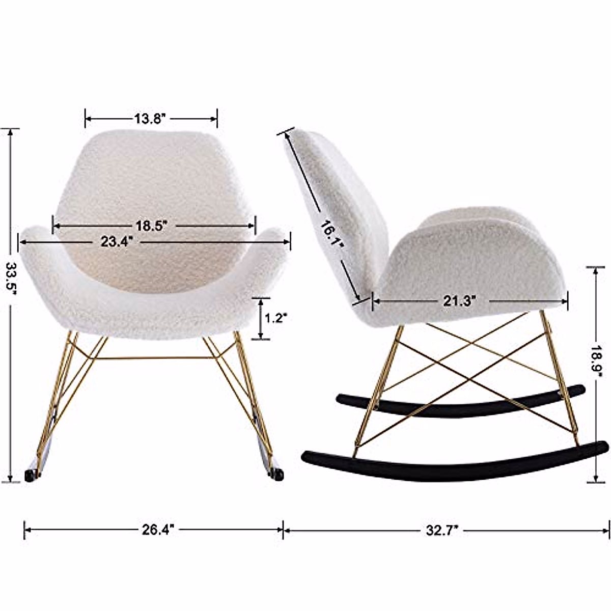 White Rocking Chair Faux Fur Soft Fabric Rocker Chair for Nursery Recliner Lounge Chair Modern Indoor Armchair for Living Room Bedroom