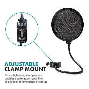 Movo PF-6 Dual Layer Nylon Mesh Microphone Pop filter, Gooseneck Arm and Clamp Mount. Pop Filter Delivers Professional Sound Quality Compatible with Blue Yeti, Blue Snowball Microphones and more