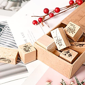 12 Pieces Wood Rubber Stamps Vintage Flowers Stamp Set DIY Craft Scrapbooking Stamps for Journals Diary Planner Letter Album Card Making