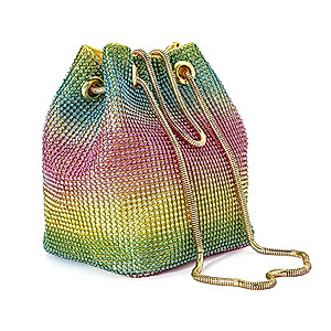 Ayliss Women's Full Rhinestones Bucket Bag Mini/Small Crossbody Shoulder Evening Shinny Bling Clutch Purse Bucket Handbag (Rainbow(Mini))