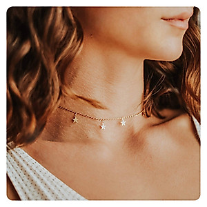 Fremttly Star Choker Necklaces, Dangling Gold Choker Necklace Summer Beach Boho Necklaces Aesthetic Necklace Gift for Women
