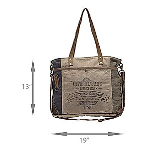 Myra Bags Life Always Upcycled Canvas Shoulder Bag S-0948, Tan, Khaki, Brown, One_Size
