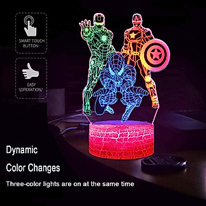 XXMANX Boys Toys Night Light for Kids, 3D Illusion Lamp Touch Control Dynamic Colors Changing with 3 Pattern Kids Toys Christmas Gifts for Men Boys