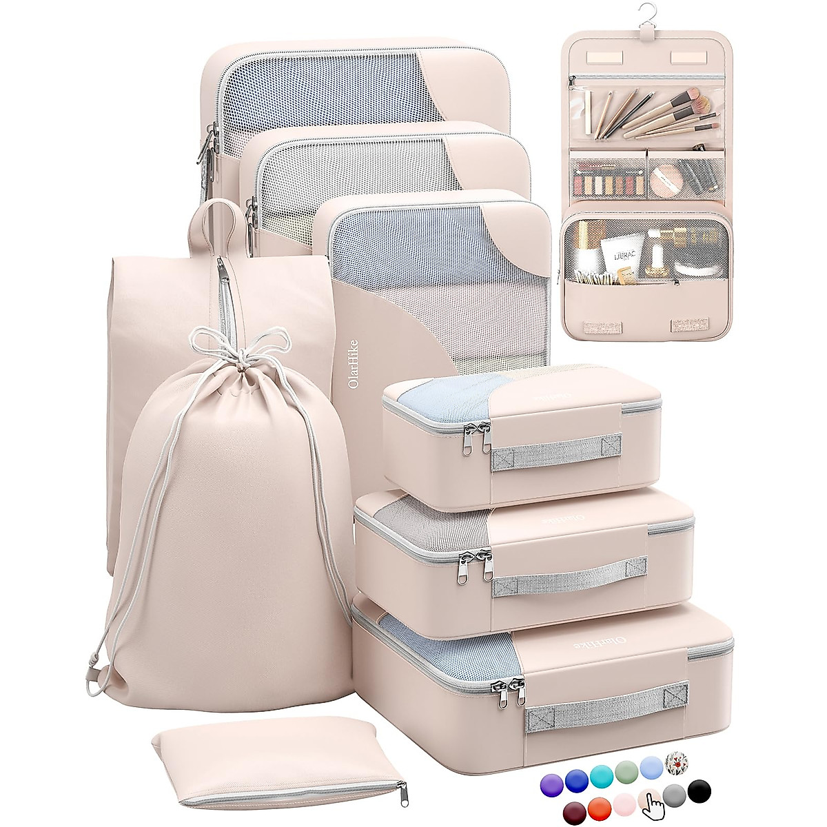 ALL INCLUDED 10 Set Durable Packing Cubes for Suitcases,OlarHike Essentials for Travel, UPGRADED Anti-Tear Stitching, NEW Improved Luggage Packing Organizers for Travel Accessories(Cream)