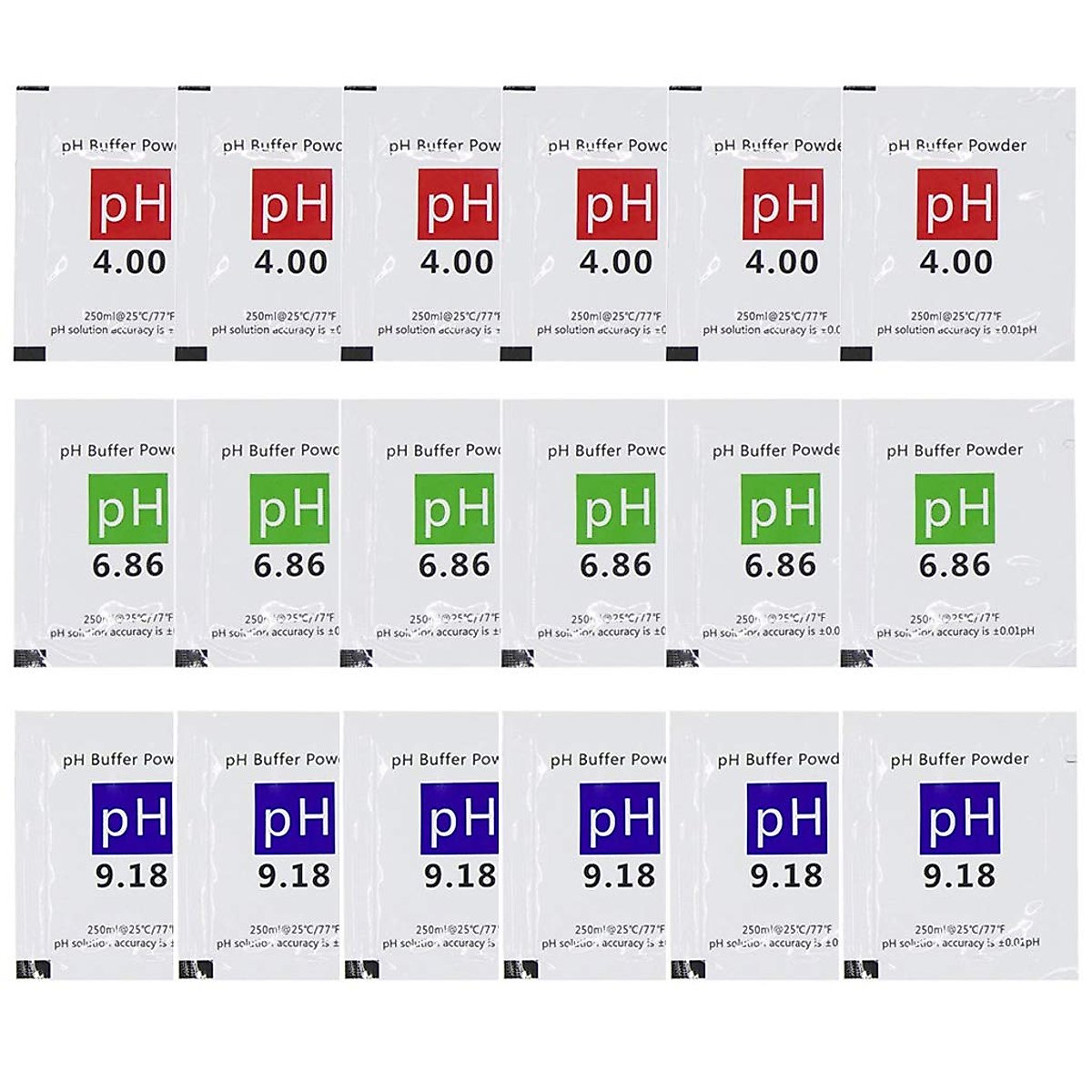 DuvinDD 18 Pack pH Calibration Solution Powder 6.86/4.00/9.18, pH Buffer Calibration Solution Packets for Precisely Calibrate pH Meter, pH Tester Calibration Powder Packets