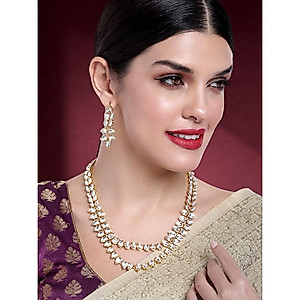 Aheli Fancy Party Wear Long Kundan Necklace With Drop Earring Set Ethnic Traditional Indian Bollywood Stylish Fashion Jewelry Gift for Women Girls White